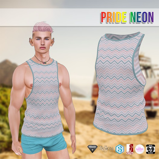 Second Life Marketplace - Pride Neon Tank - Miami Chevron