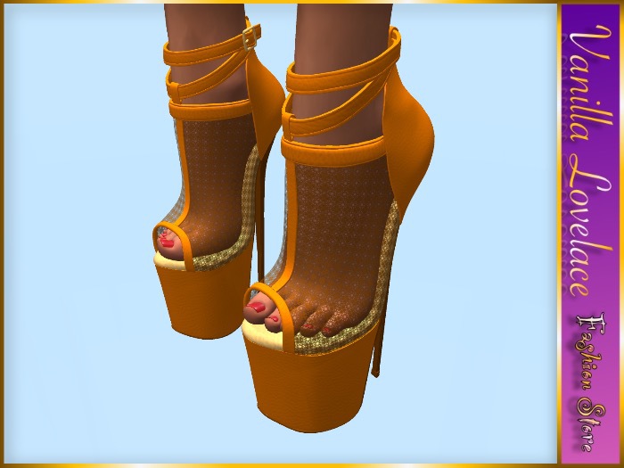 Second Life Marketplace Lovelace High Platform Heels Orange Leather