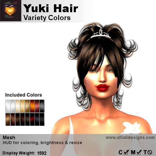 Second Life Marketplace - A&A Yuki Hair Variety Colors V2, curly updo ...