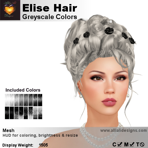 Second Life Marketplace - A&A Elise Hair Greyscale Colors, boxed