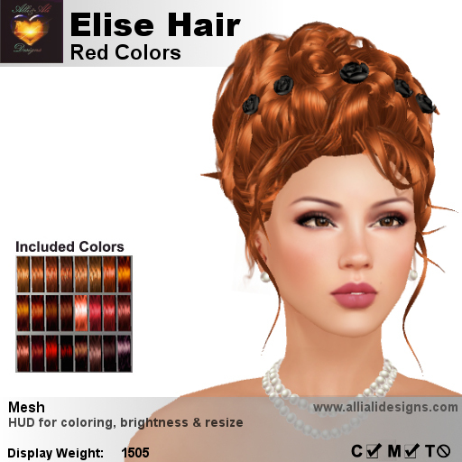 Second Life Marketplace - A&A Elise Hair Red Colors, boxed