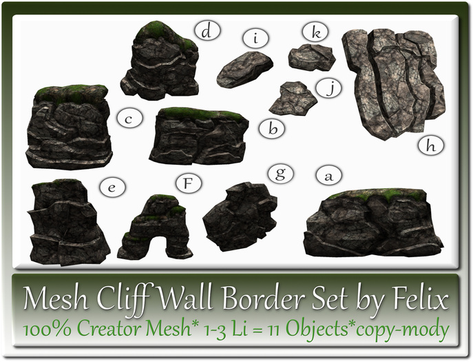 Second Life Marketplace - Mesh Cliff Wall Border Set by Felix 1-3 Li ...