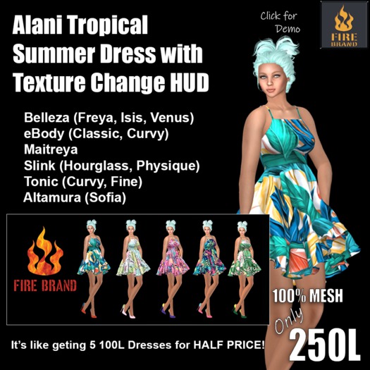 Second Life Marketplace - [Fire Brand] Alani Tropical Summer Dress w ...