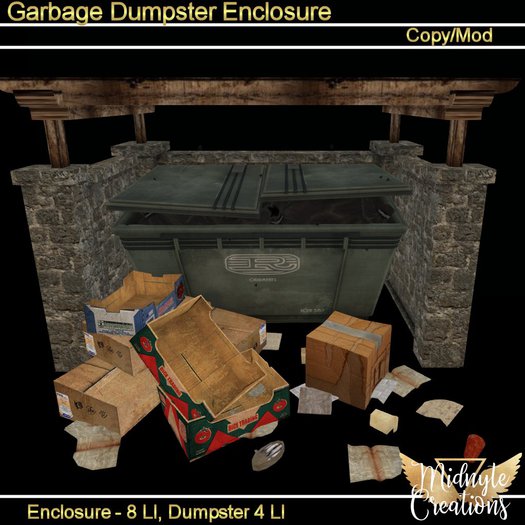 Second Life Marketplace - 2019 Dumpster Enclosure Pack (Unpacker Hud)