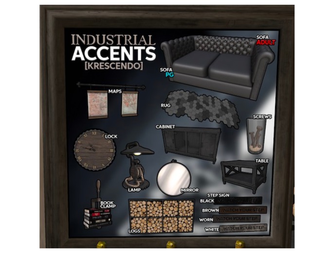 Second Life Marketplace - [Kres] Industrial Accents - Sofa - Pg - RARE