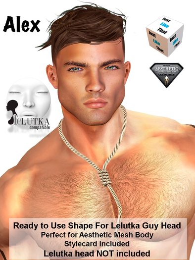Second Life Marketplace - [JLT] - ALEX SHAPE LELUTKA GUY HEAD - AESTHETIC