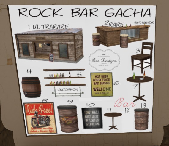 Second Life Marketplace - Bee Designs Rock Bar Gacha 5 UNCOMMON