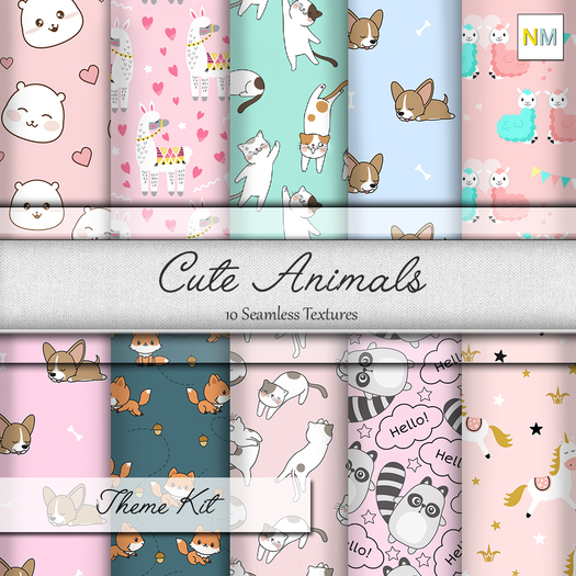 Second Life Marketplace - Cute Animals Theme Kit 10 Seamless Textures NM