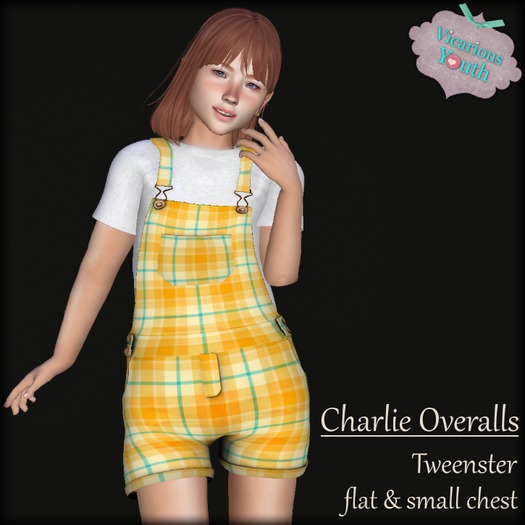 Second Life Marketplace - {V*Y} Charlie Overalls - Orange Plaid - TWNSTR