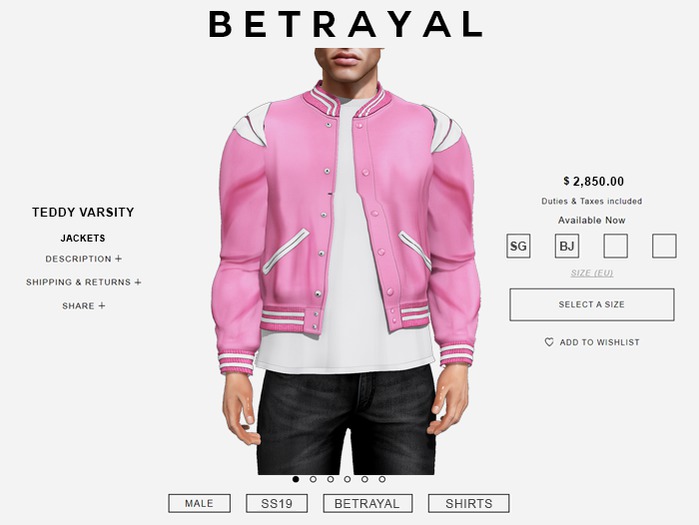 Second Life Marketplace - BETRAYAL. Teddy Varsity Jacket PINK Jake, Gianni