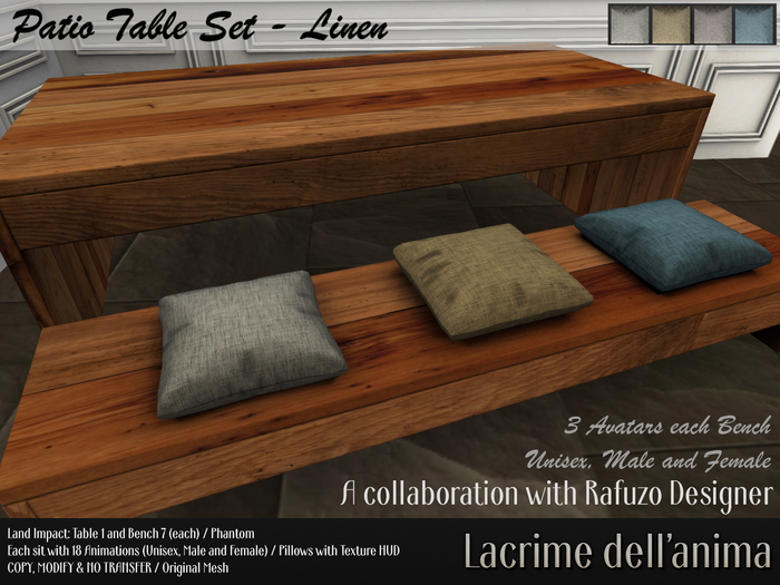 Second Life Marketplace - (BOX) Patio Table Set - Linen