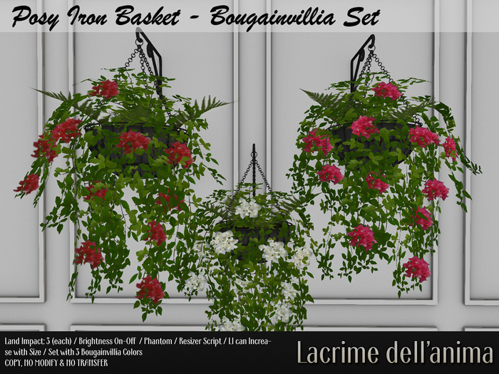Second Life Marketplace - Posy Iron Basket - Bougainvillia Set