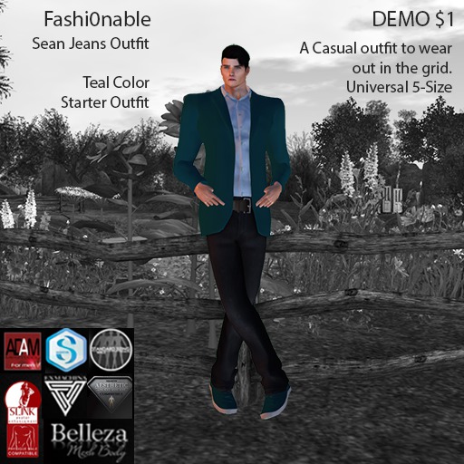Second Life Marketplace - Sean Outfit - Blazer/Jeans outfit in Teal = DEMO