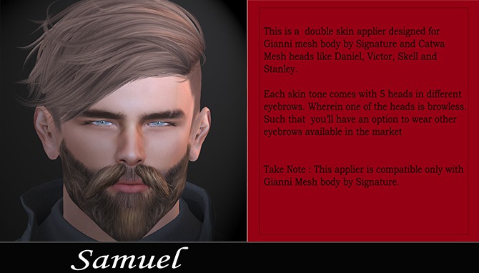 Second Life Marketplace - SAMUEL - MALE - SKIN - FOR GIANNI - TONE 7 AND 9