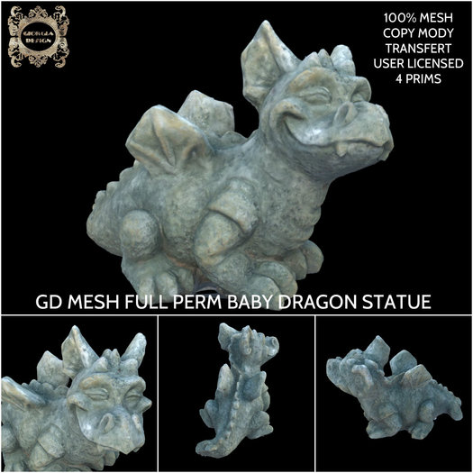 Second Life Marketplace - GD MESH FULL PERM BABY DRAGON STATUE