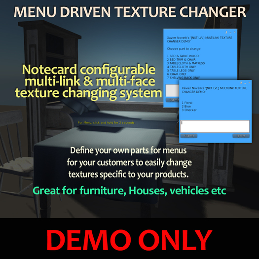 Second Life Marketplace - [NXT LVL] MULTILINK TEXTURE CHANGER DEMO