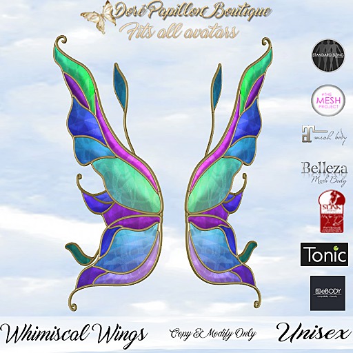 Second Life Marketplace - DPB Whimiscal Wings Static - Multi Aqua