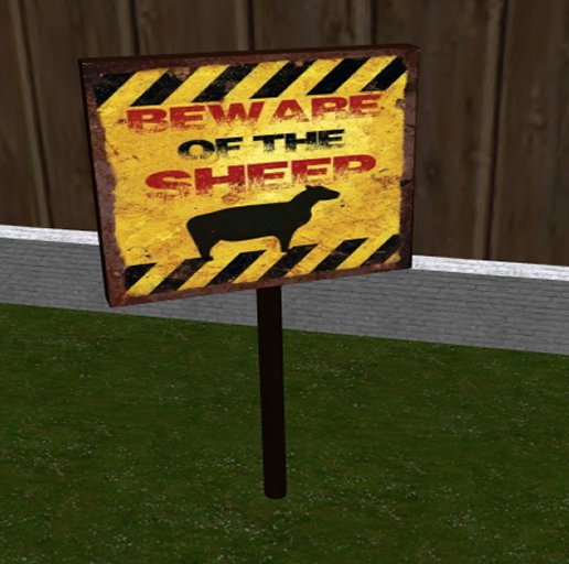 Second Life Marketplace - beware of the sheep rustic farm sign