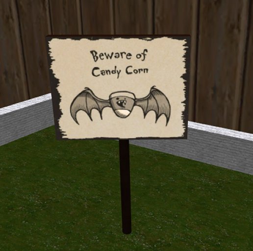 Second Life Marketplace - beware of candy corn sign