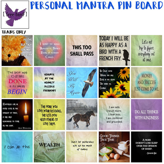 Second Life Marketplace - [ free bird ] Mantra Board Pin - All Things ...
