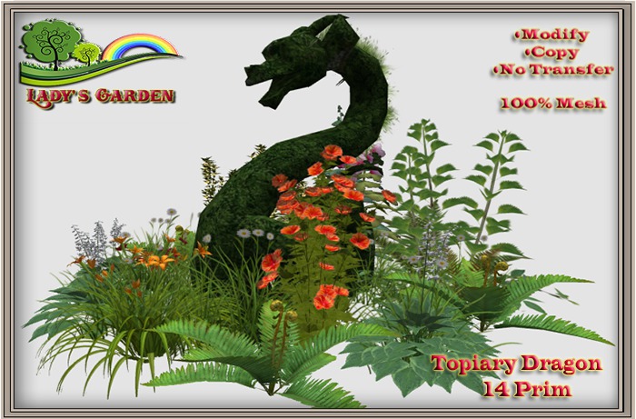 Second Life Marketplace - Lady's Garden - Topiary Dragon 14 Prim