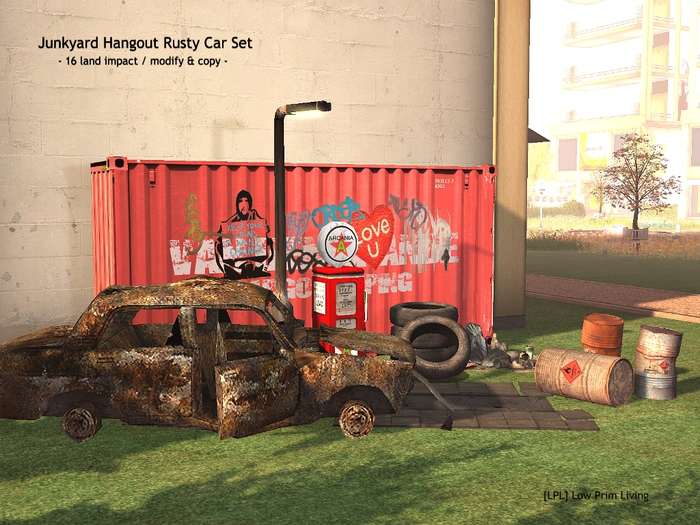 Second Life Marketplace - Junkyard Hangout Rusty Car Set - grunge, old city