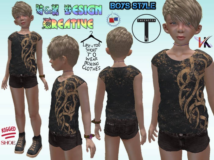 Second Life Marketplace - V&K Design Tweenster Finn complete Boys Outfit