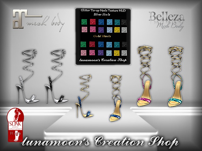 Second Life Marketplace Demo Holiday Glitter Ankle Strap Fitmesh Heels With Hud