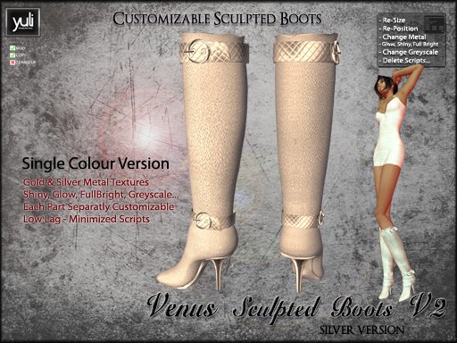 Second Life Marketplace - (Yuli) Venus Sculpted Boots Silver Version