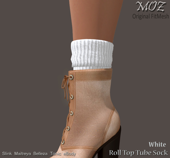 Second Life Marketplace - !MOZ Roll Top Tube Sock - White * MAITREYA ...