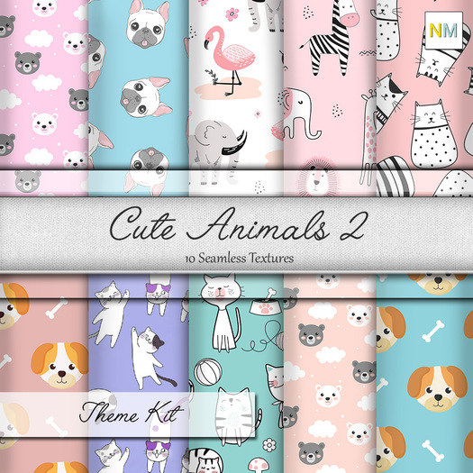 Second Life Marketplace - Cute Animals 2 Theme Kit 10 Seamless Pastel ...