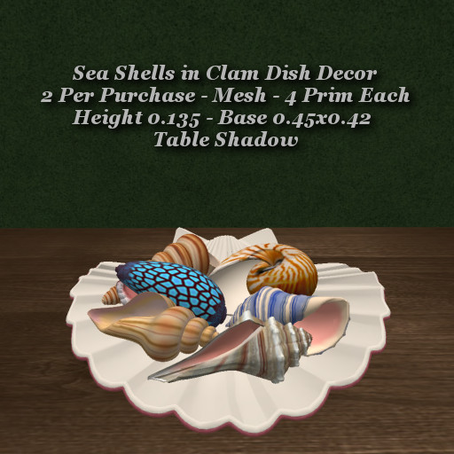 Second Life Marketplace - Sea Shells in Clam Dish Decor