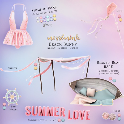 Second Life Marketplace - {moss&mink} Beach Bunny - Summer Love (blue)
