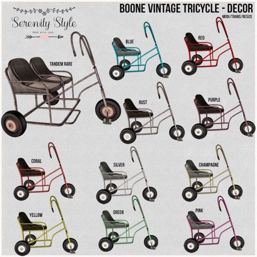 Second Life Marketplace - Serenity Style-Boone Vintage Tricycle Pink