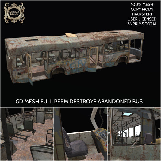 Second Life Marketplace - GD MESH FULL PERM DESTROYED ABANDONED BUS