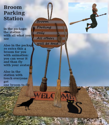 Second Life Marketplace - Broom Parking Sign w. mat and brooms