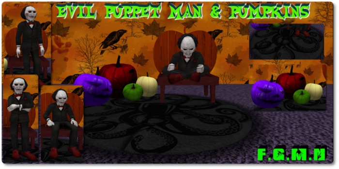 Second Life Marketplace - F.G.M.N/Evil Puppet Man & Pumpkins/Animated
