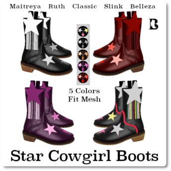 Second Life Marketplace - Blackburns Star Cowgirl Boots MRCSB DEMO