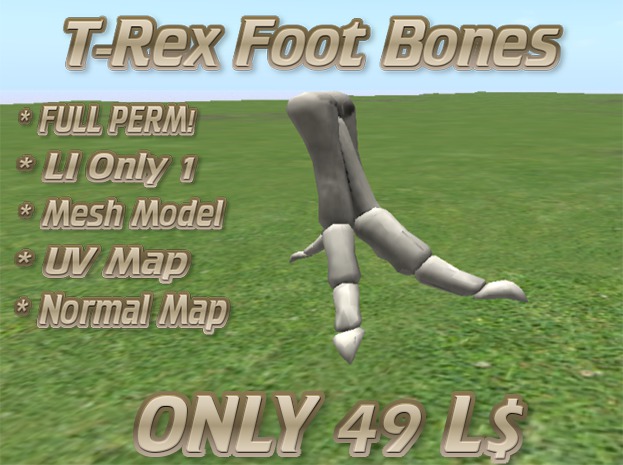 Second Life Marketplace - Mesh T-Rex Foot Bones with textures *FULL PERM*