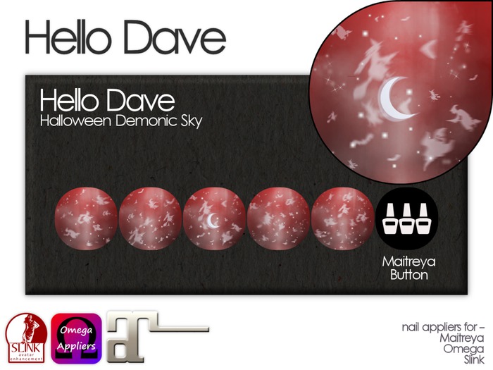 Second Life Marketplace - Hello Dave Nail Appliers - Halloween Demonic Sky