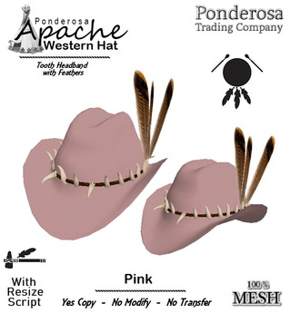 Second Life Marketplace - Apache Western Hat [MESH] Pink