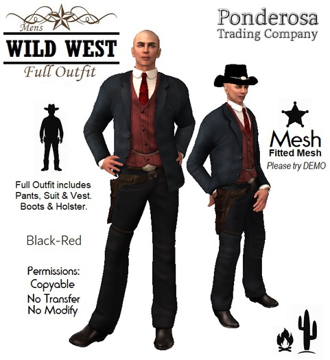 Second Life Marketplace - Mens Wild West Full Outfit Fitted Suit (Black ...
