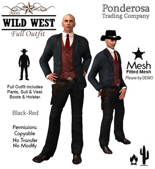 Second Life Marketplace - Mens Wild West Full Outfit Fitted Suit (Black ...