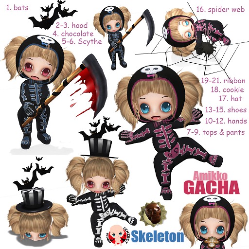 Second Life Marketplace - 20. ribbon pink Amikko GACHA / CHIBIT - Skeleton