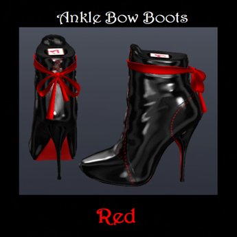 Second Life Marketplace - Black Leather Ankle Bow Boots With red bow ...