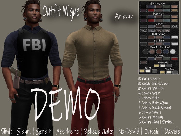 Second Life Marketplace Arkan Outfit Miguel Fitmesh Demo