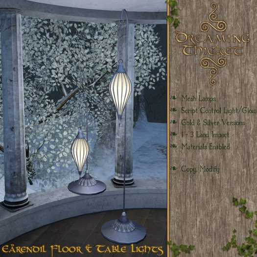 Second Life Marketplace - Dreaming Thicket - Earendil Floor & Table Lamps
