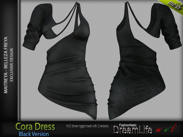 Second Life Marketplace - CORA FEMALE DRESS BLACK SINGLE COLOR - MESH ...