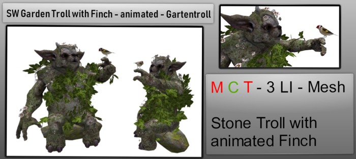 Second Life Marketplace - SW Garden Troll with Finch - animated ...