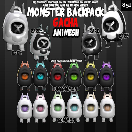 Second Life Marketplace - {NS} {COMMON} PASTEL BLUE MONSTER BACKPACK